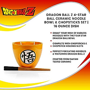 Dragon Ball Z 4-Star Ball Ceramic Noodle Bowl & Chopsticks Set | Official Goku Themed Dragon Ball Z Collectible Bowl | 16 Ounce Dish