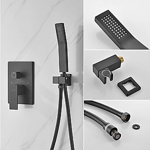 KOJOX Shower System with High Pressure Rainfall Shower Head, Handheld Shower Head, Bathtub Faucet Trim Kit and 3 Function Shower Faucet valve, Bathroom Luxury Rain Mixer Shower Combo Set Matte Black