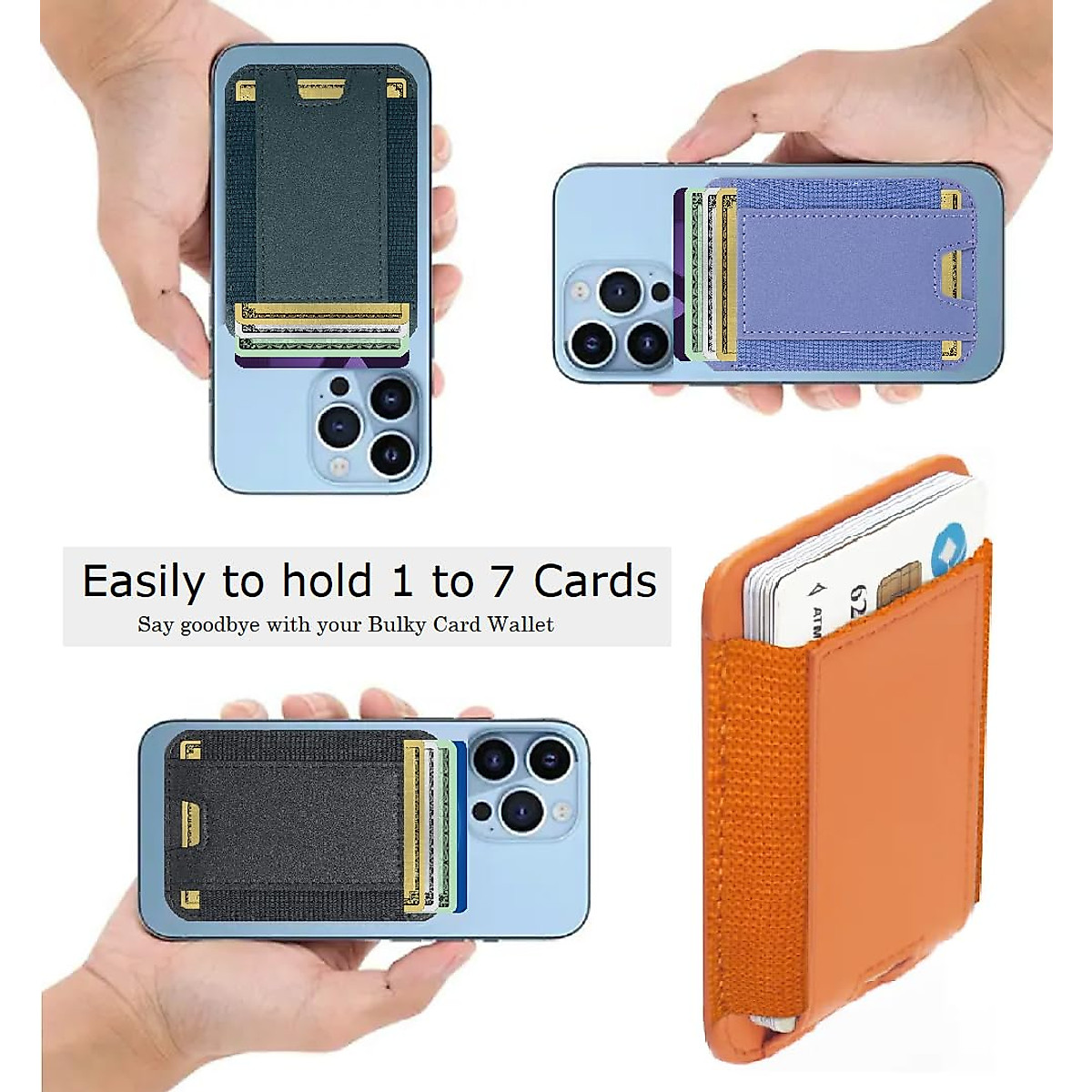 Tahamus Hold 1 to 7 Cards, Strong Magnetic Wallet Leather Card Holder for iPhone 14 13 12 Series, Compatible with Magsafe Wallet And Cases, (Black)