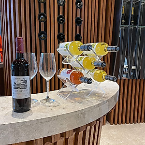 Wine Rack Countertop Lattice Freestanding 5 Bottle Wine Holder Modern Transparent Acrylic Plastic Free Standing Tabletop Storage Wine Bottle Small Stand for Home Kitchen Bar Cabinets