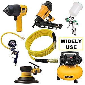 YOTOO Hybrid Lead-In Air Hose 1/4-Inch by 6-Feet 300 PSI Heavy Duty, Lightweight, Kink Resistant, All-Weather Flexibility with 1/4-Inch Industrial Air Fittings and Bend Restrictors, Yellow