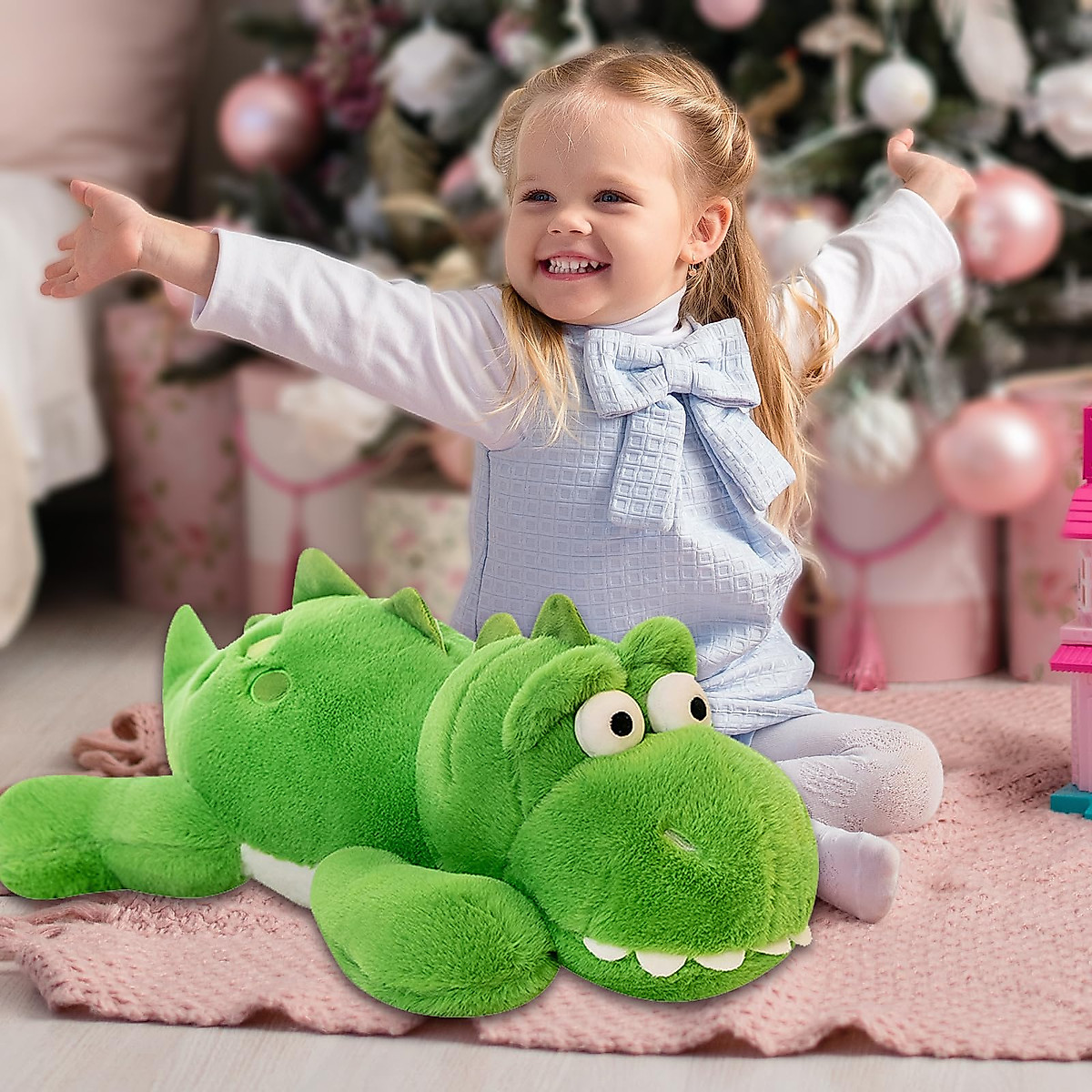 Kuxiber Dinosaur Stuffed Animal Plush Toy,Giant Dinosaurs Cute Soft Toys Doll, Big Dino Fluffy Plushy Fat Plushie Plush Pillow,Gifts for Kids Girl Boys (Green,19 inch)