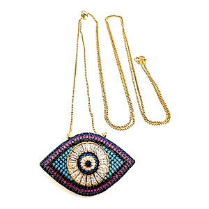 LESLIE BOULES Evil Eye Necklace for Women 18K Gold Plated Sliding Chain Protection Jewelry (FASHION)