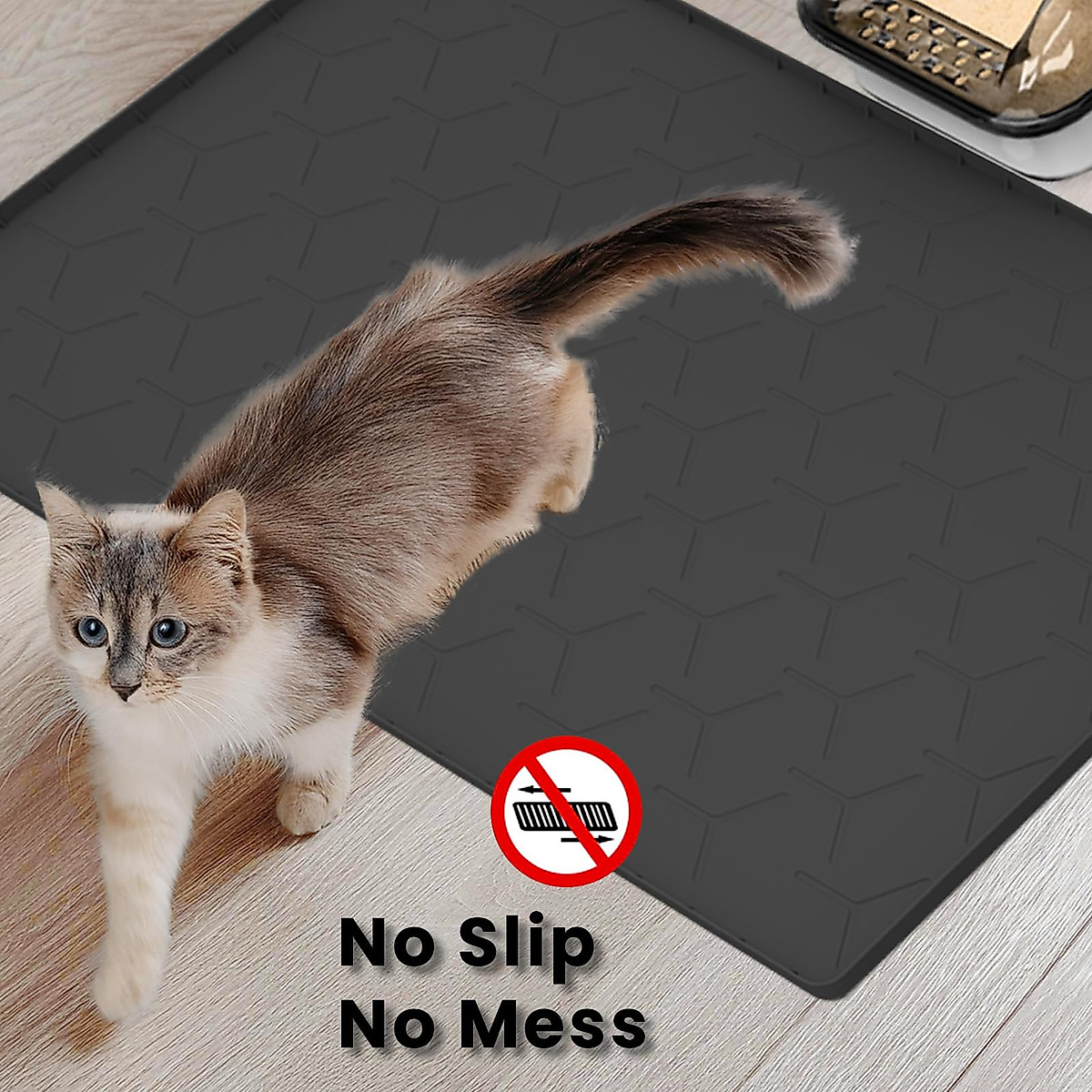 Large Silicone Cat Litter Mat: Easy to Clean Cat Litter Mat Soft and Waterproof Litter Box Mat (22"X34"- Black)
