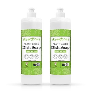 Dish Soap by Sky Organics (16 fl oz x 2 Pack) USDA Bio-Based Unscented Plant-Based Liquid Grease Cutting Soap, Cruelty-Free, Biodegradable Formula