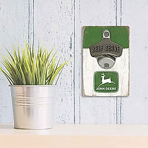 John Deere Logo Wall Bottle Opener - Vintage John Deere Bottle Opener Made with Wood and Cast Metal - Great Gift Idea