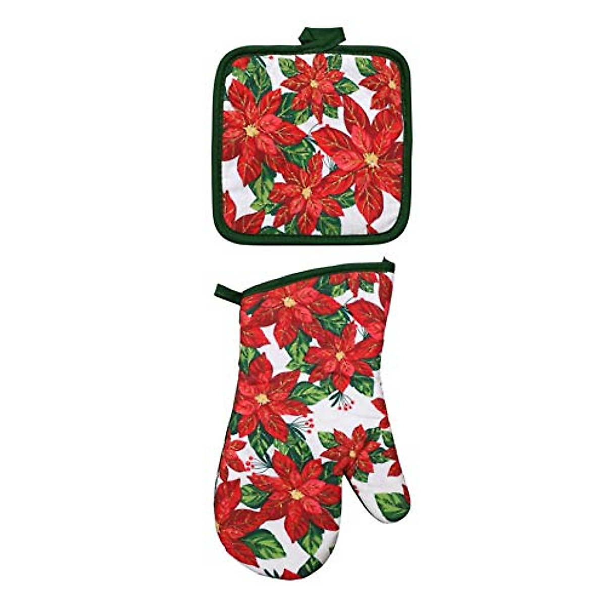 Poinsettia 5 Piece Christmas Kitchen Linen Bundle With 2 Dish Towels, 2 Potholders, and 1 Oven Mitt …