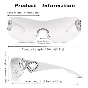 Pro Acme Y2K Rimless Sunglasses Womens Wrap Around Star 2000s Trendy Visor Shield Shades Oversized Fashion Frameless Glasses UV400(White/Gradient Silver)