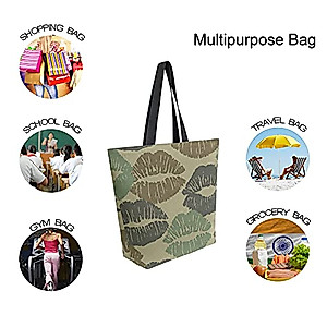 Women's Tote Bag Top Handle Handbags Shoulder Tote Bag Camouflage Kiss Lip Tote Washed Canvas Purses Bag (8ue4b)