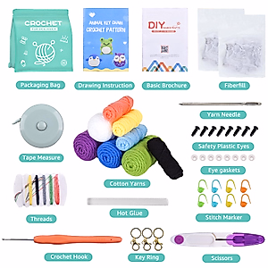 Crochet Kit for Beginners Kids Adults - Amigurumi Crocheting Animal Kits, Beginner Knitting Set DIY Art Craft, 3 Pattern Owl, Penguin, Frog, Easy to Learn Tutorials, Yarns, Hook, for Girls Age 12+