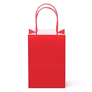 Dsquare 24ct Food Safe Premium Paper & Ink Color Kraft Bag with Handle 8.5 x 5.25 in - Party Favor Gift Bags with Handle, Color Goody Bag, Paper DIY Bag, Environmentally Safe (Small, Red)