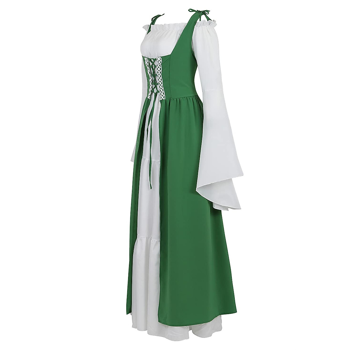 Lehauya Medieval Dress for Women Green Renaissance Dress Peasant Costume Irish Overdress Wench Dress X-Large