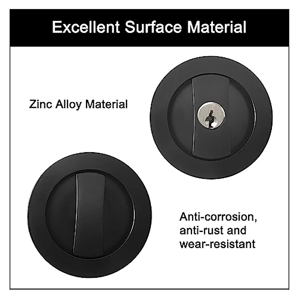 Round Pocket Door Lock with Keys - Recessed 2 Sided Handle Hardware for Privacy Barn Door and Sliding Door with Latch - Fits 1 3/8” to 2 3/16” Thickness Door (Black-Entry, 1 Pack)