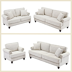 YSJZYBF 61" Chenille Modern Upholstered Sofas Love Seater with Nails and Armrests Mid Century Loveseat Sofas Modern Couch Couches for Living Room Apartment Office Bedroom White