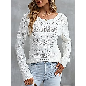 Dokotoo Womens Tops Sweaters Ladies V Neck Pullover Stylish Casual 2023 Fall Winter Long Sleeve Oversized Lightweight Comfy Cable Knit Pullover Cropped White