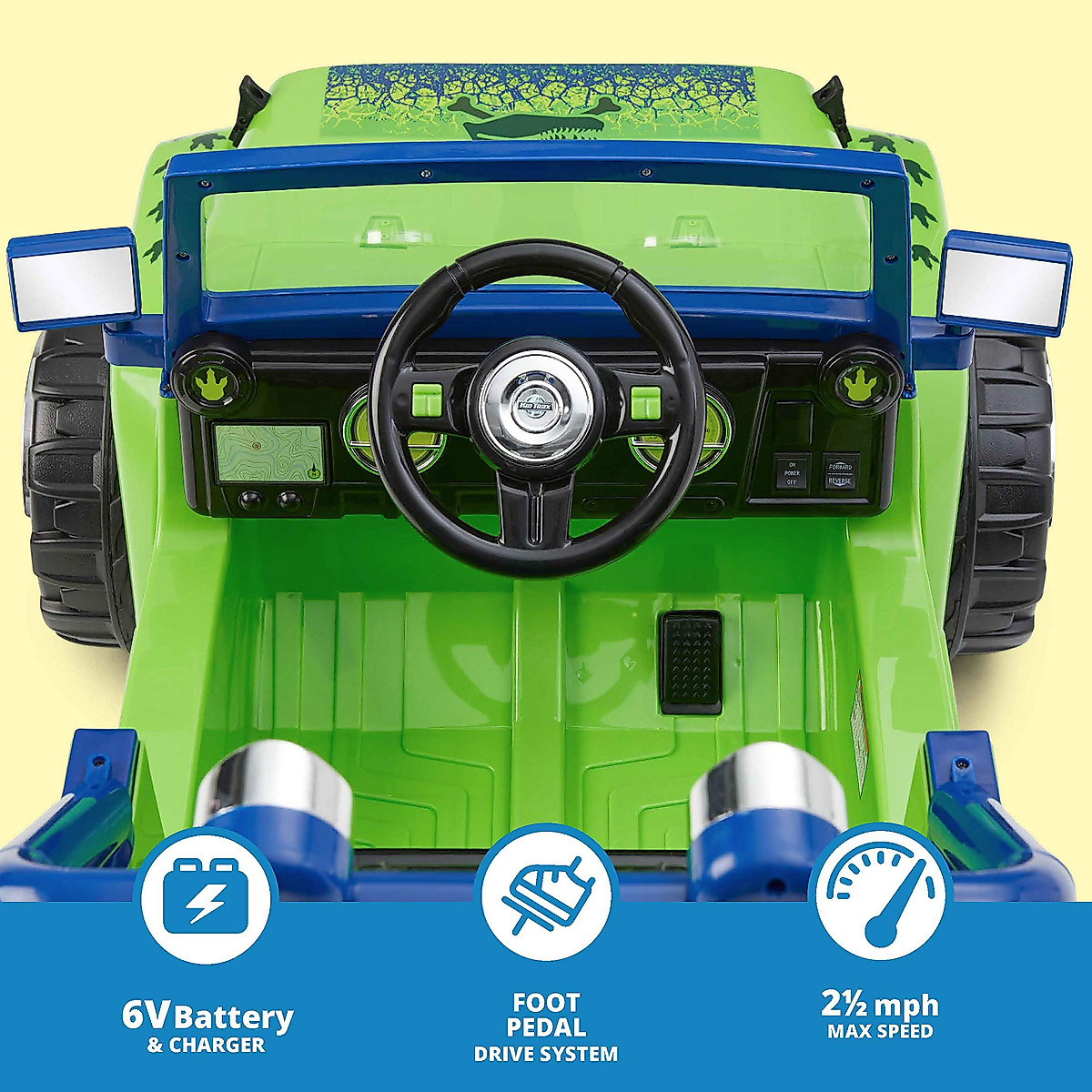 Kid Trax 4x4 Tracker Electric Ride On Toy, 3-5 Years Old, 6 Volt, Max Weight 60 lbs, Dino Tracker Green