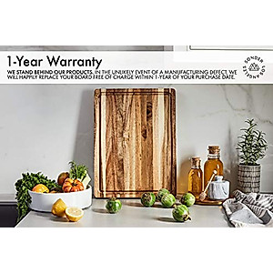 Sonder Los Angeles, Thick Sustainable Acacia Wood Cutting Board for Kitchen with Juice Groove, Sorting Compartment, Charcuterie 16x12x1.5 in (Gift Box Included)