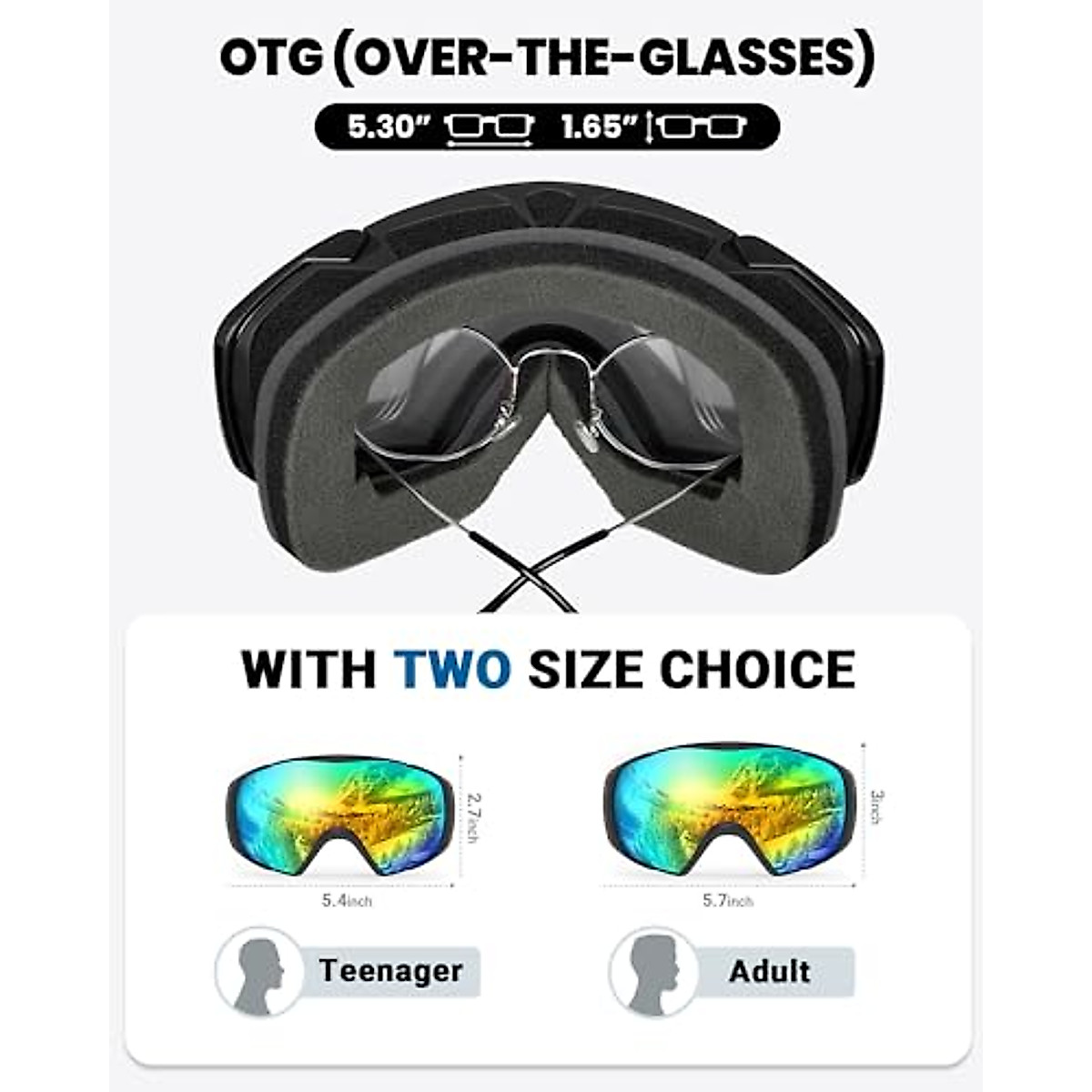 OutdoorMaster Ski Goggles with Cover Snowboard Snow Goggles OTG Anti-Fog for Youth Teenager