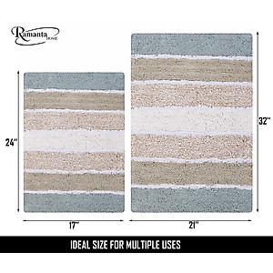 Quilted Stripe Luxury Bath Rug Set of 2, Mat Set, Soft Plush Anti-Skid Shower Rug +Toilet Mat.Quilted Rugs, Super Absorbent mats, Machine Washable Bath Mat,Size 21x32-17x24 Spa Grey-Beige