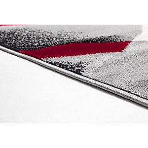Msrugs Area Rugs, 8x10 Frize Collection Modern Gray Red White Area Rug, Contemporary Geometric Carpet for Living Room and Bedroom