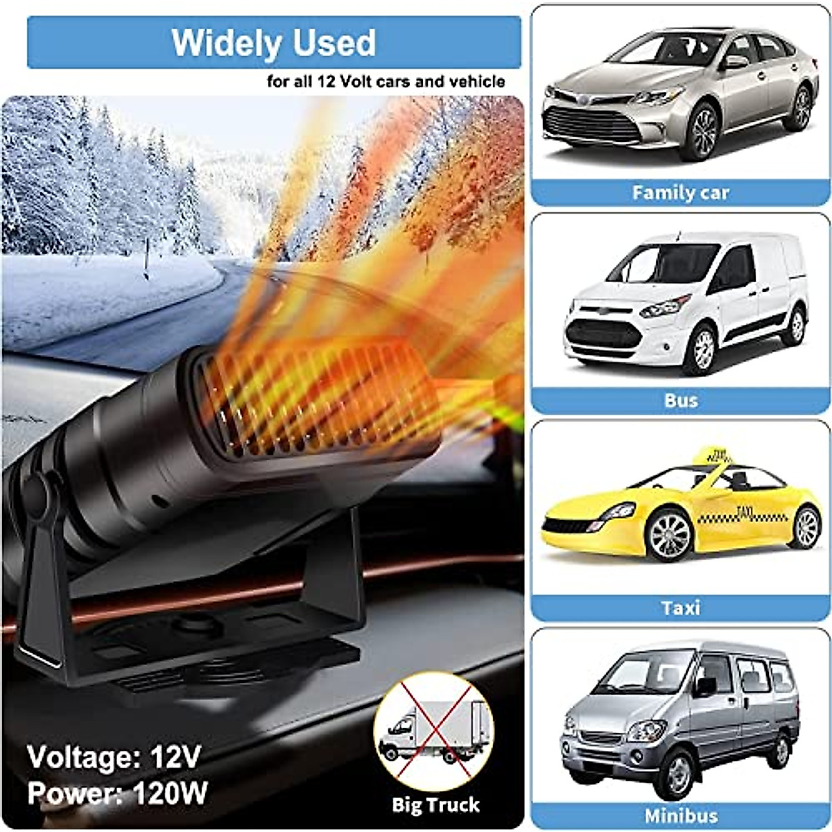 Car Heater Defroster, 2 in 1 Auto Car Windshield Heater Cooling Fan 12 Volt 120W Auto Defogger 360° Rotatable Heating Defrost