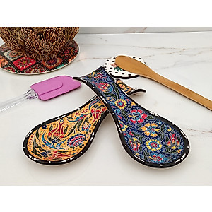 Ayennur Turkish Ceramic Spoon Rest for Stove Top Set of 2-Spoon Holder for Countertop,Kitchen Decor for Counter-Handmade Dishwasher Safe