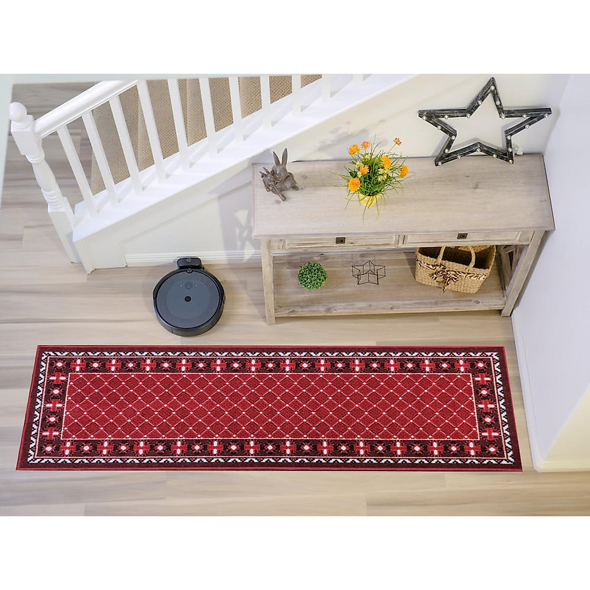 Gloria Non Slip Rubber Back Checkered Design Kitchen Rug Kitchen Runner Kitchen Mat Carpet for Kitchen Anti Slip Stair Treads (Checkered-Red, Runner (23"x84"))