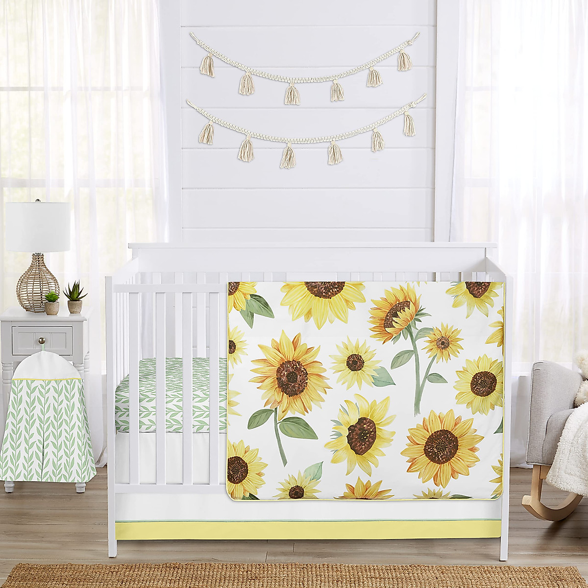Sweet Jojo Designs Yellow, Green and White Sunflower Boho Floral Fabric Memory Memo Photo Bulletin Board - Farmhouse Watercolor Flower