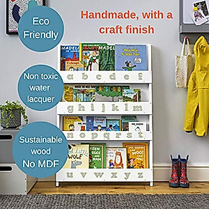 Tidy Books® White Bookshelf for Kids (Age 0-10) Grey Alphabet, Book Storage for Kids, Montessori, Book Rack for Kids, Front Facing, 45 x 30 x 3 in, Eco Friendly, Handmade, The Original Since 2004.…