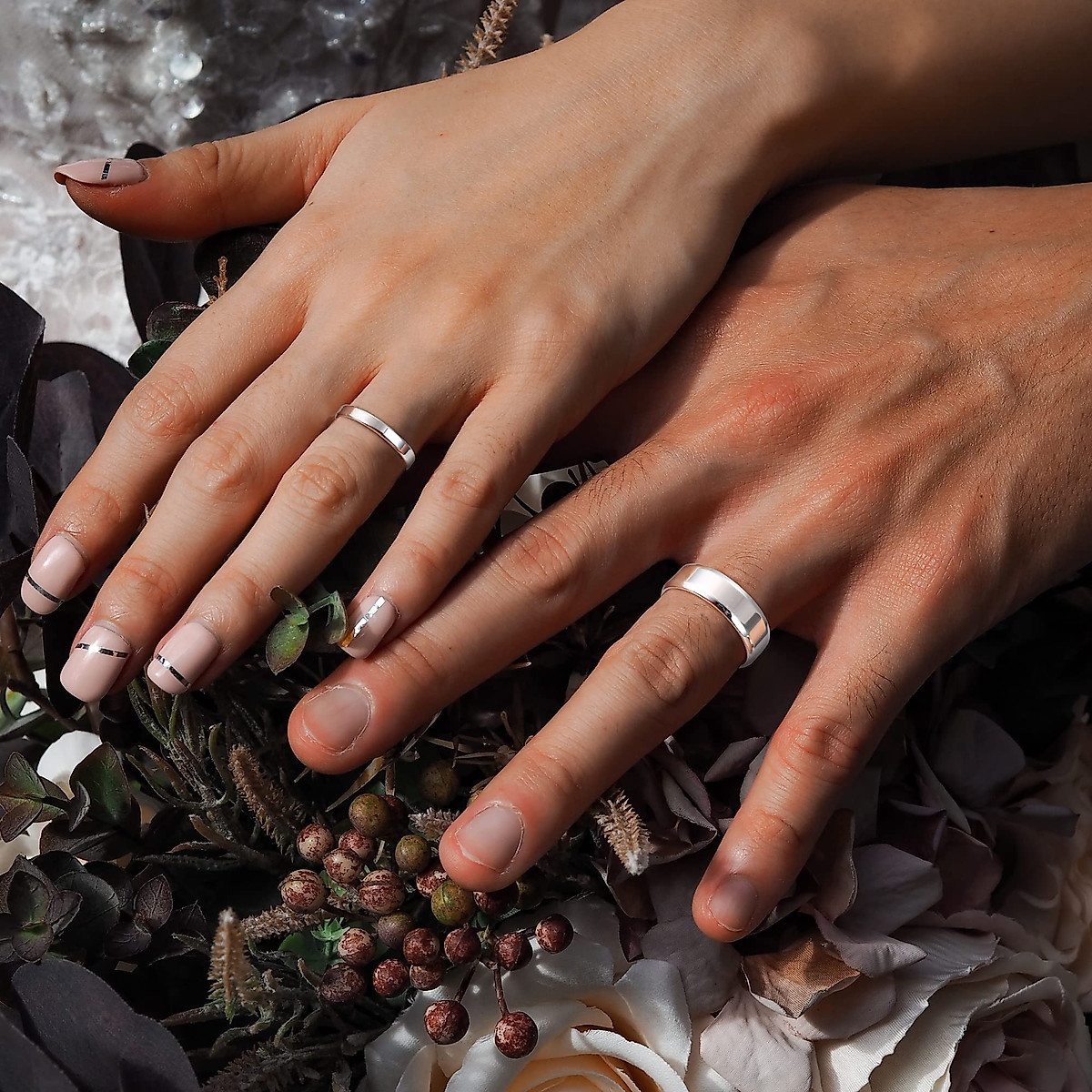 MILACOLATO 6mm Sterling Silver Rings for Women Men 18K White Gold Plated Beveled Edge Plain Thumb Ring High Polish Wedding Band Ring Comfort Fit Size 10