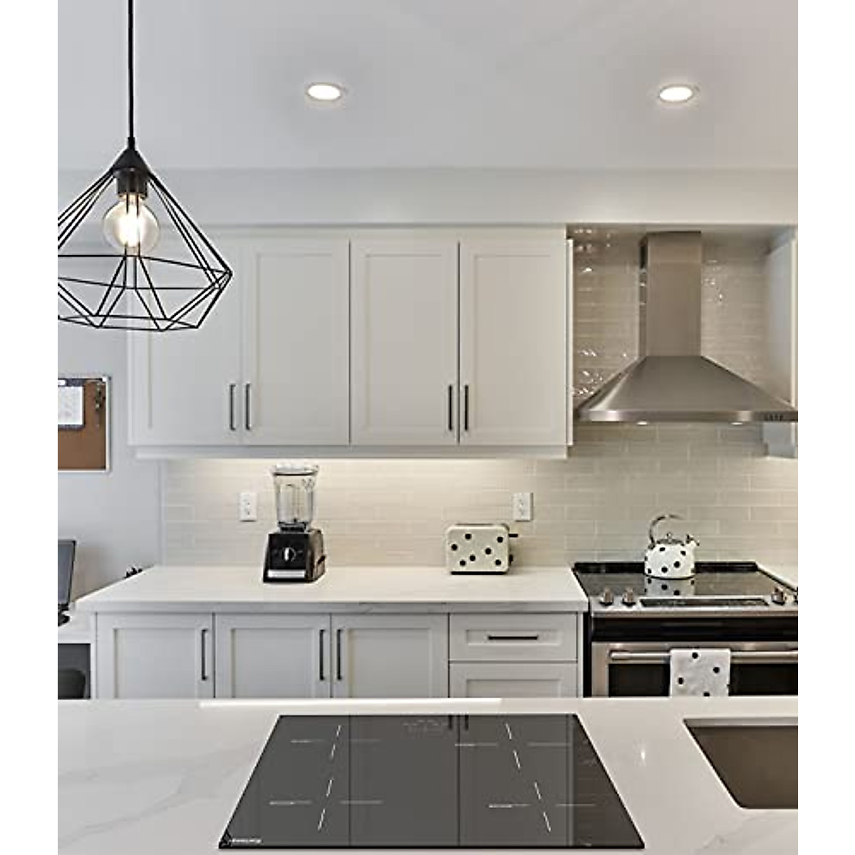 Karinear 24 Inch Induction Cooktop 4 Burner Electric Cooktop, Drop-in Induction Burner with Timer and Child Lock, Pause Function, Vitro Ceramic Glass, 220-240V, 6400W, Hard Wired(No Plug)