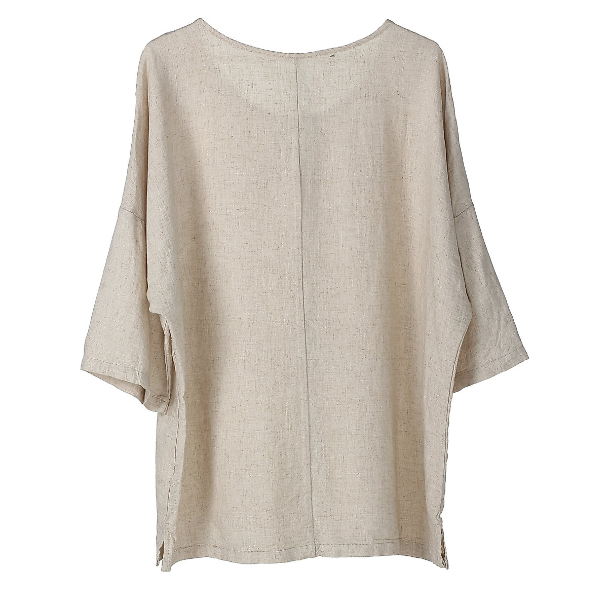 Minibee Women's Elbow Sleeve Linen Tunic Tops Solid Color Retro Blouse Linen L