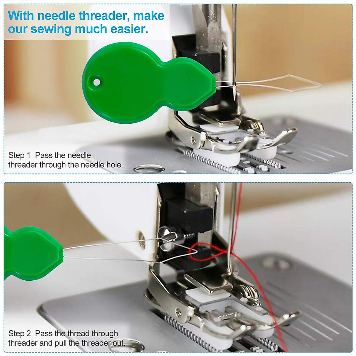 50PCS Sewing Machine Needles, Universal Sewing Needles for Singer, Brother, Bernina, Kenmore, Janome, Schmetz, Easy Thread with 2PCS Needle Threaders, Size 9 11 14 16 18