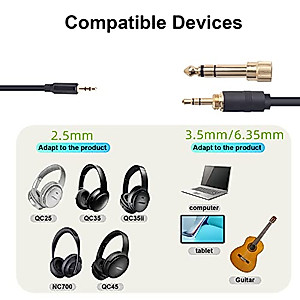 Saipomor QC45 Coiled Audio Cable 2.5mm to 3.5mm&6.35mm Cord Compatible with Bose NC700 QuietComfort 25 QC35 QC35II QC45 On-Ear2 OE2 OE2i Soundlink SoundlinkII SoundTrue Headphones(6~10ft)