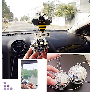 Disco Ball Car Accessory,Mirror Disco Ball Hanging,Car Disco Ball,Disco Car Charm, Rear View Mirror Hanging Accessories (Silver(1.9inch))