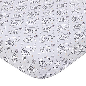 Little Love by NoJo Dream Big Little Elephant Grey, White and Gold 3 Piece Mini Crib Bedding Set - Comforter with Two Fitted Mini Crib Sheets