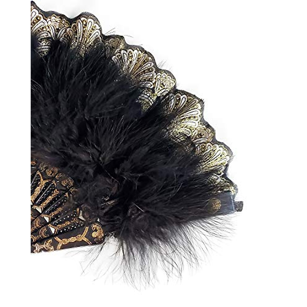 HAPPY FEATHER Embroidered Flower Marabou Feather Fan, 1920s Vintage Style Flapper Hand Fan for Costume Party Dancing-Black