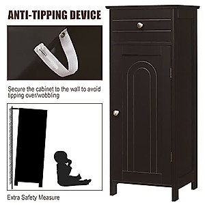 MAXCBD Nightstand Bedside Table Drawer Cabinet Bathroom Floor Cabinet Storage Organizer Free-Standing W/Drawer Brown Bathroom Floor Cabinet Easy to Assemble Storage Tower Dresser