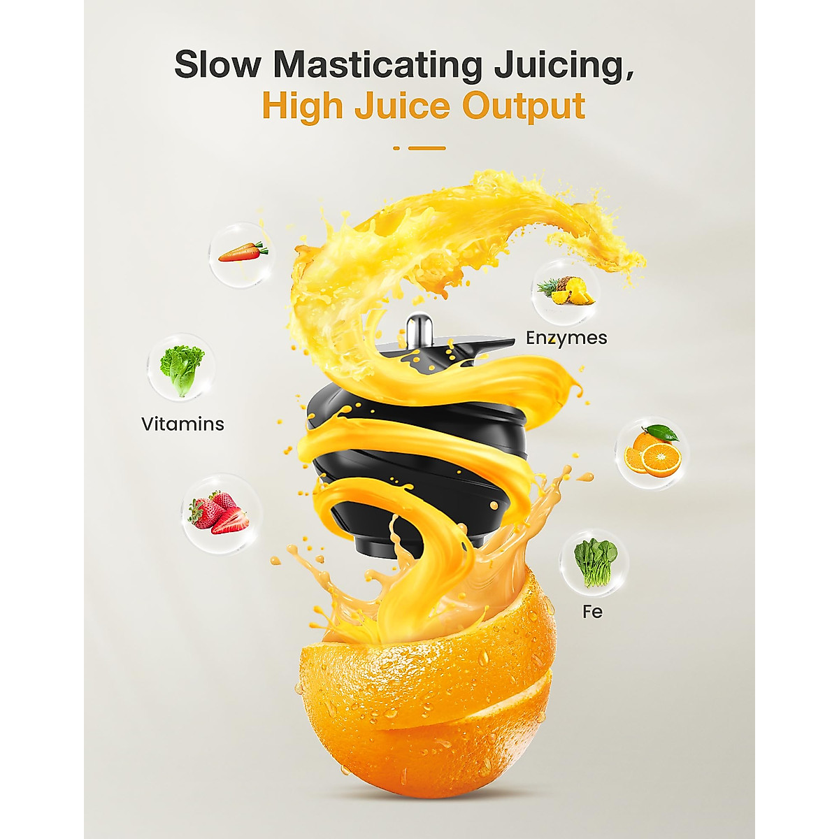 Cold Press Juicer, FEZEN Small Masticating Juicer for Fruits and Vegetables, Powerful Juice Extractor Machine with Compact Size and Space-Saving Feature, Very Easy to Clean (Updated)