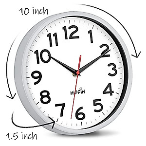 HIPPIH Wall Clock 2 Pack, 10 Inch Modern Wall Clocks Battery Operated, Non Ticking Silent Wall Clock, Simple Small Analog Wall Clock for Living Room, Bedroom, School, Office Decor, Silver