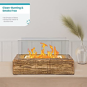 Home Zone Living Concrete Portable Tabletop Rectangle 13” Mini Fire Pit Bowl w/Wick, Indoor, Outdoor Use, Patio, Deck, Balcony Safe, Ethanol Alcohol, Smokeless, Long Burning, Fireplace, Soot Free