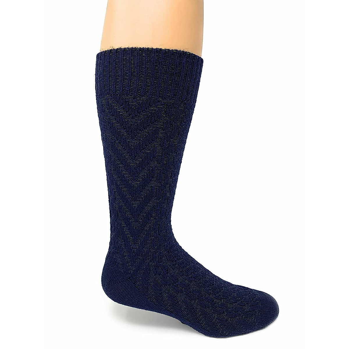 WARRIOR ALPACA SOCKS - Two-Tone Texture Socks Alpaca Wool Socks (Large, Navy/Olive)