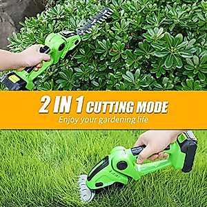 Evcitn Cordless Hedge Trimmer Electric Hand Held Grass Shear Shrubbery Clipper 24V Electric Grass Cutter with Rechargeable Battery and Charger Included for Garden and Lawn - Green