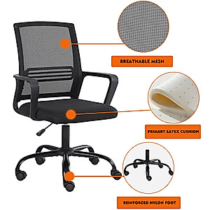 Desk Chairs Set of 8, Office Mesh Chair with Wheels Lumbar Support Rocking Ergonomic for Bedroom Living Room Home Executive Office Computer Chair Swivel Adjustable 36-40inch Black