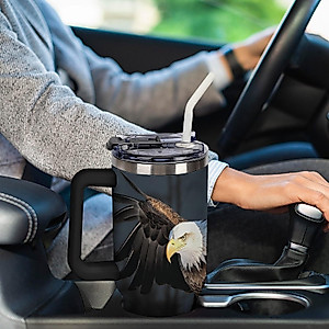 QWJKM Bald Eagle Tumbler with Handle Large Insulated Car Cup 40 OZ Stainless Steel Travel Mug Leak Proof Water Bottle with Lid And Straw for Car Home Office Gifts