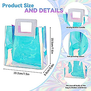 Seazoon 6 Pcs Holographic Small Gift Bag with Handle, Clear Iridescent Reusable Gift Bag, Heavy Duty Clear Party Favor Bags for Baby Shower Wedding Birthday Party Shopping JJ13-1