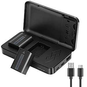 JYJZPB NP-FW50 Replacement Battery Charger Set Dual Channel Compatible for Sony Alpha A6000 A6400 A6500 A6300 A6100 ZV-E10 A7 A7II A7RII A7SII A7S A7S2 A7R A7R2 A5100, Camera Batteries Charger Case