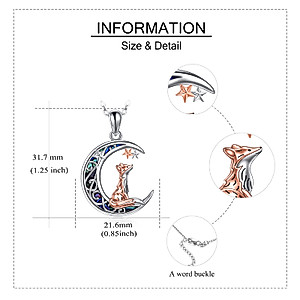 CUPENDA Fox Necklace 925 Sterling Silver Abalone Shell Fox Moon Pendant Cute Animal Mothers Day Jewelry Gifts for Women Mom