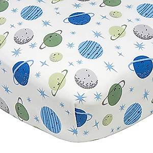 Gerber Baby Boys Girls Neutral Newborn Infant Baby Toddler Nursery 100% Cotton Fitted Bedding Crib Sheet, Space Blue, 28" x 52"