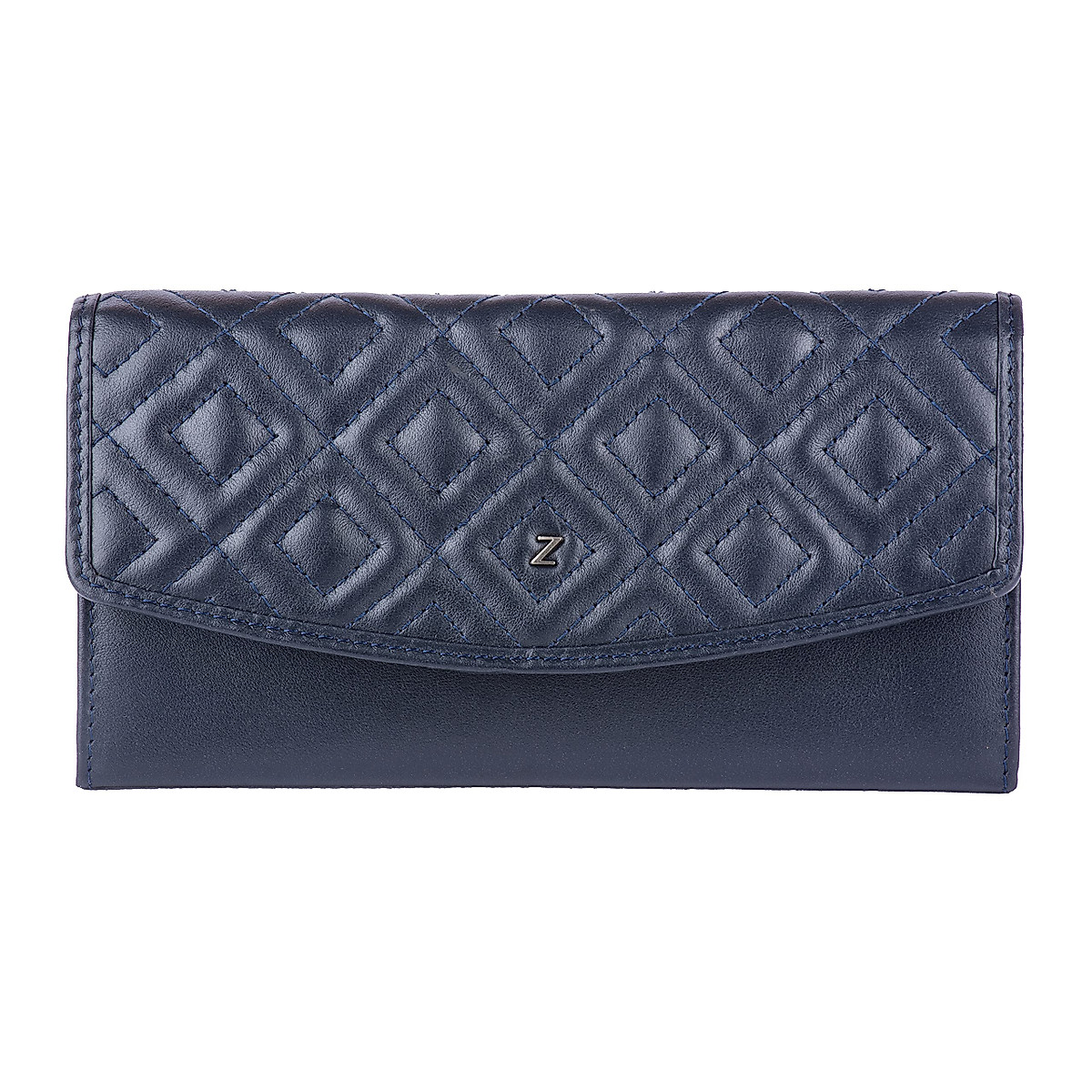 Zinda Genuine Leathers Women’s Wallet Long Purse Flap Over RFID Protection Quilted (Navy)